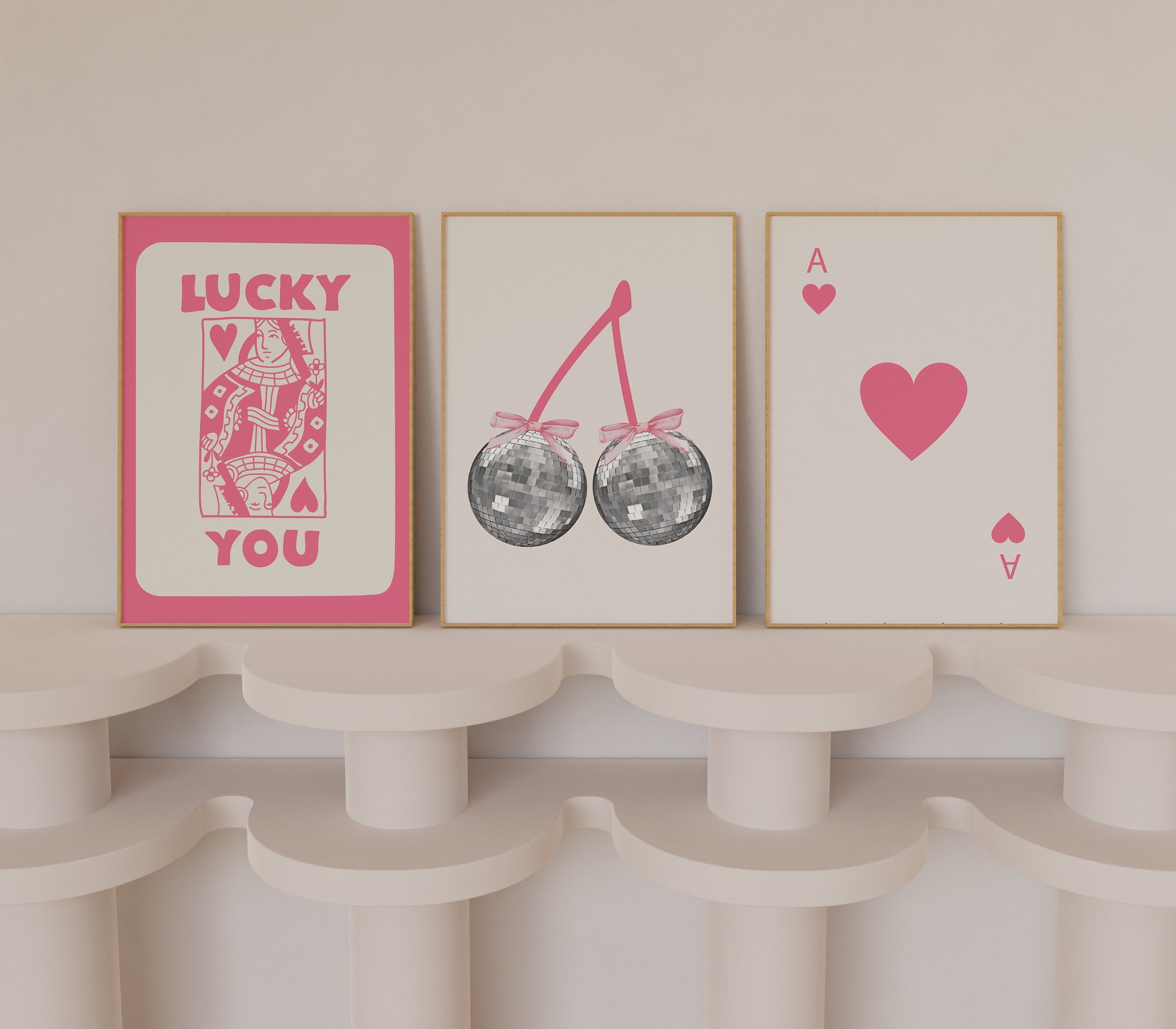 Pink Lucky You Poster Set, Pink Ace of Hearts Room Decor, Trendy Ace ...