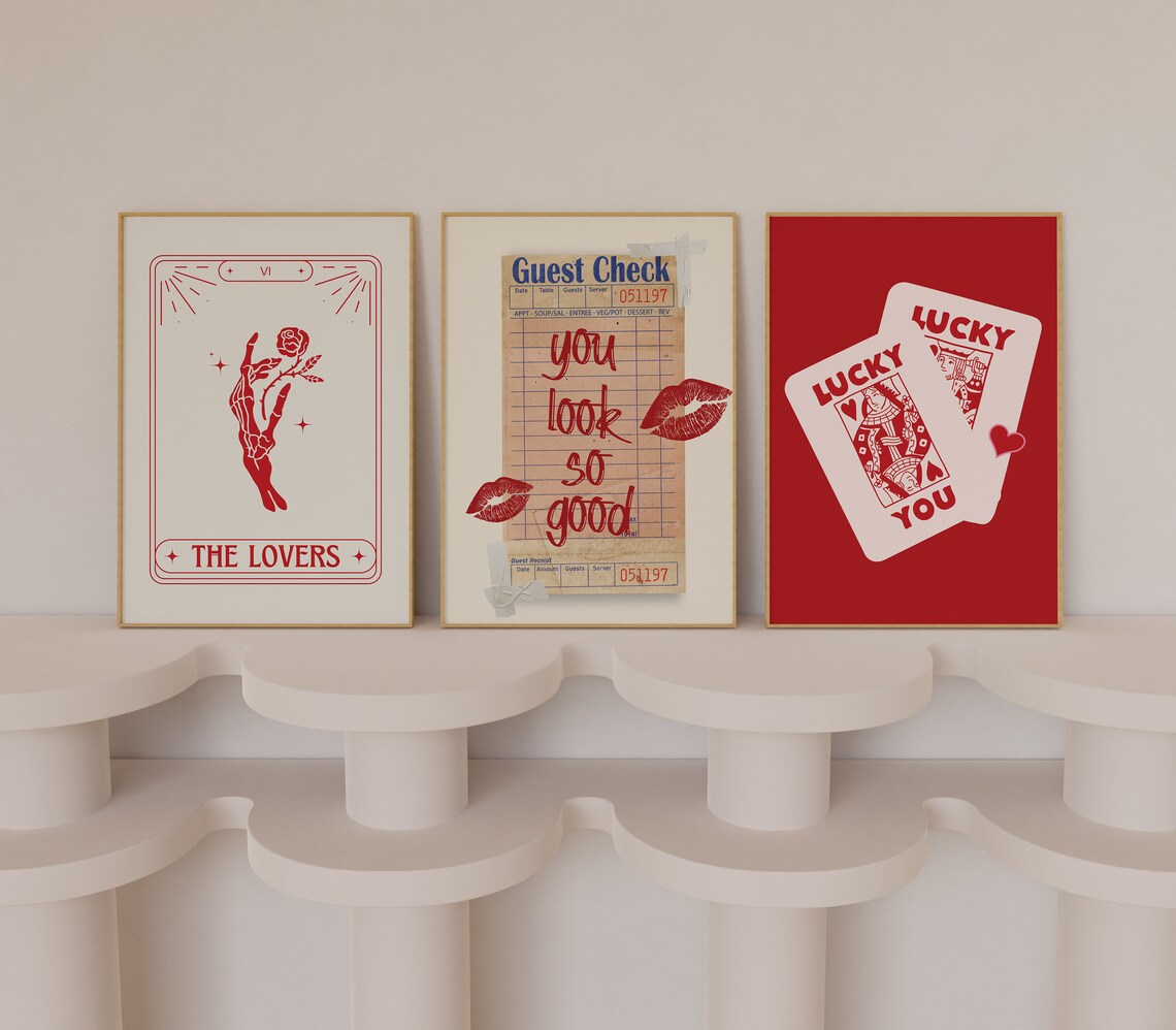 Preppy Gallery Wall Set, Red Lucky You Poster, Red Girly Wall Art ...