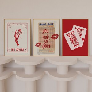 Preppy Gallery Wall Set, Red Lucky You Poster, Red Girly Wall Art ...