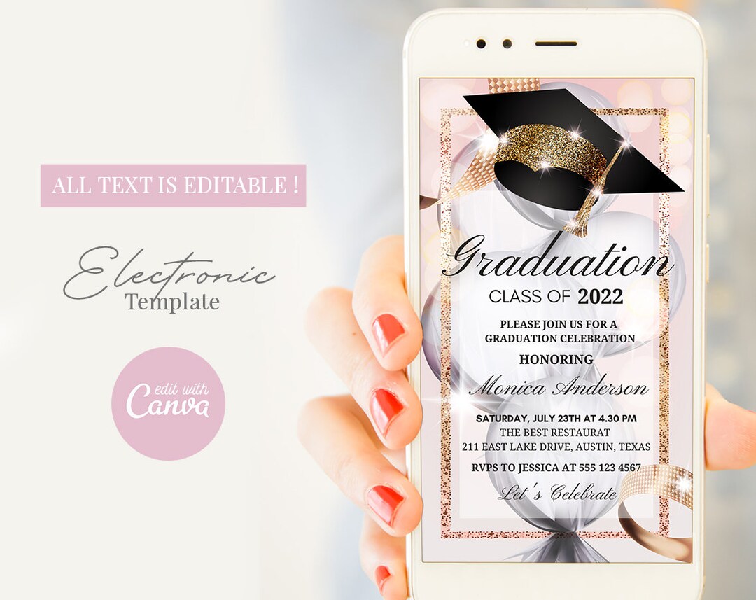 Digital Graduation Party Invitation, Electronic Pink Graduation Phone ...