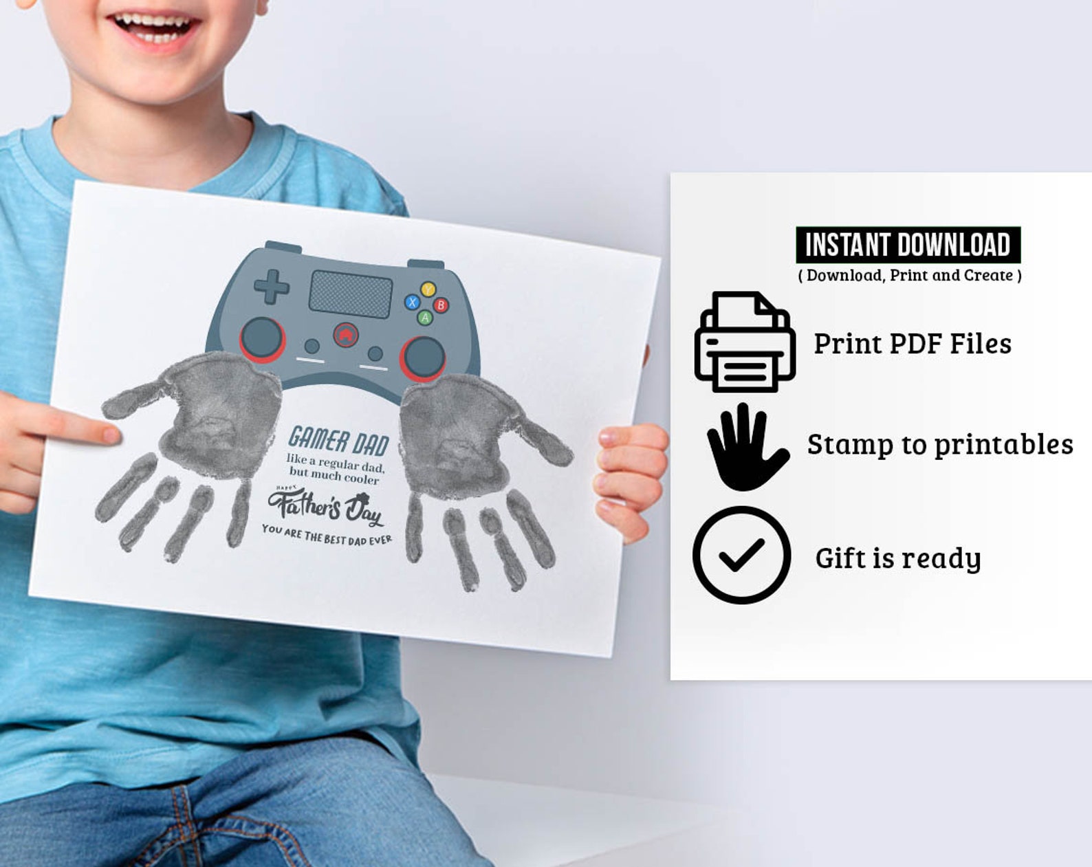 Gamer Dad Printable Handprint Art Happy Father's Day | Etsy