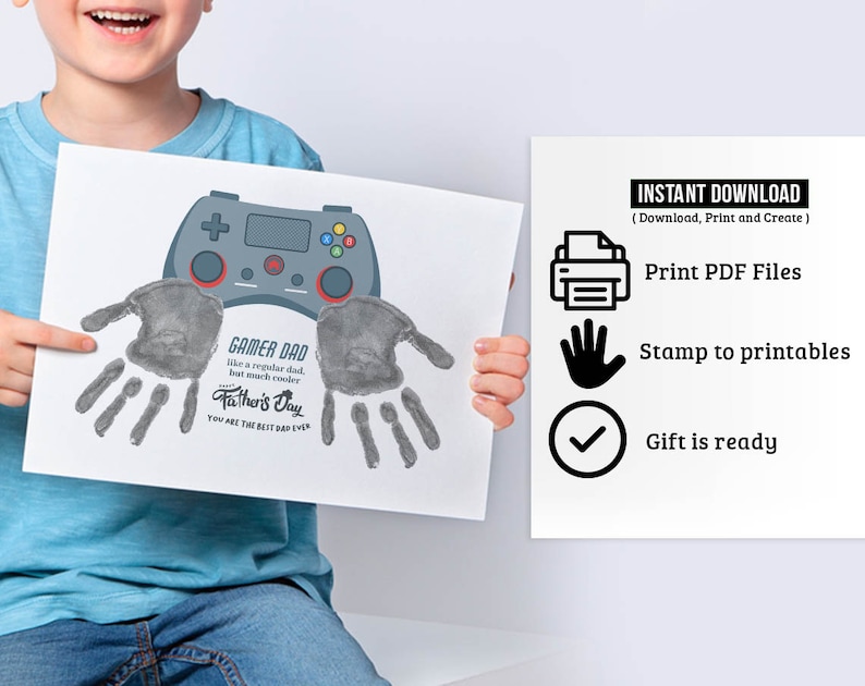 Gamer Dad Printable Handprint Art, Happy Father's Day Handprint Craft ...
