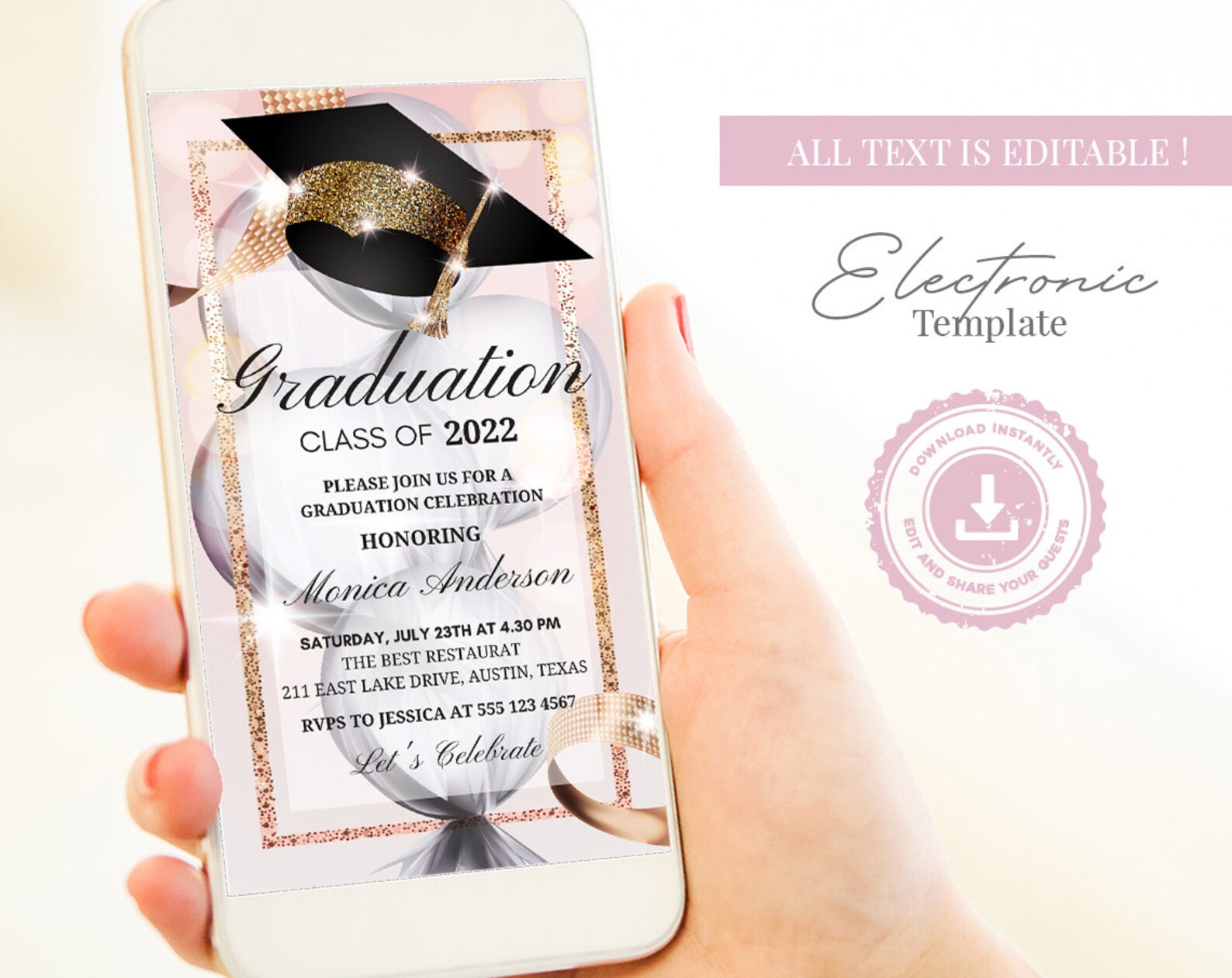 Digital Graduation Party Invitation Electronic Pink - Etsy