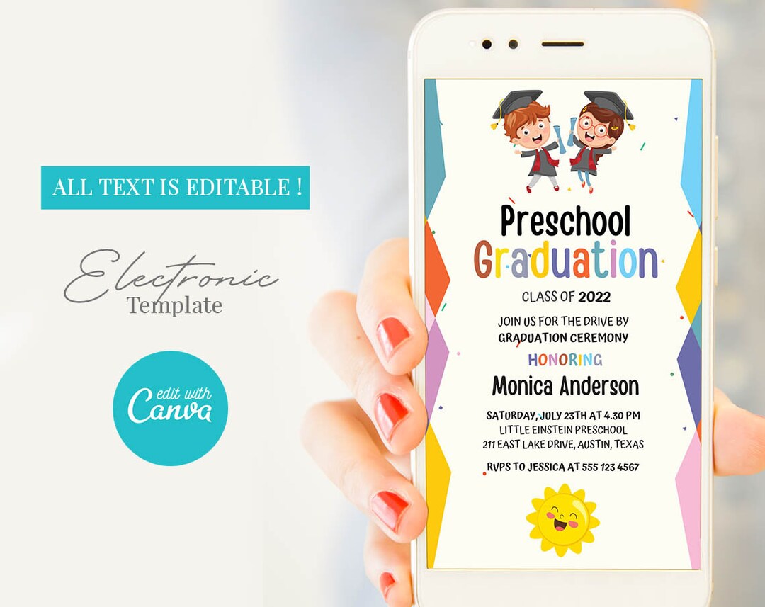 Electronic Preschool Graduation Party Invitation for a Boy or Girl ...