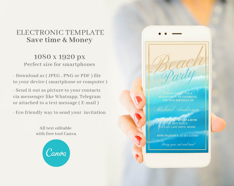 Editable Beach Birthday Party Invitation, Beach and Ocean Wave Party ...