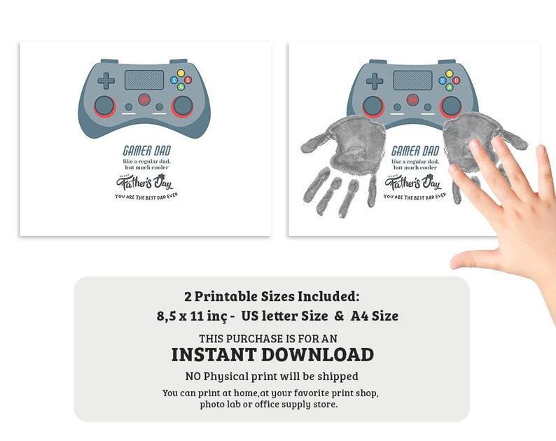 Gamer Dad Printable Handprint Art Happy Father's Day | Etsy