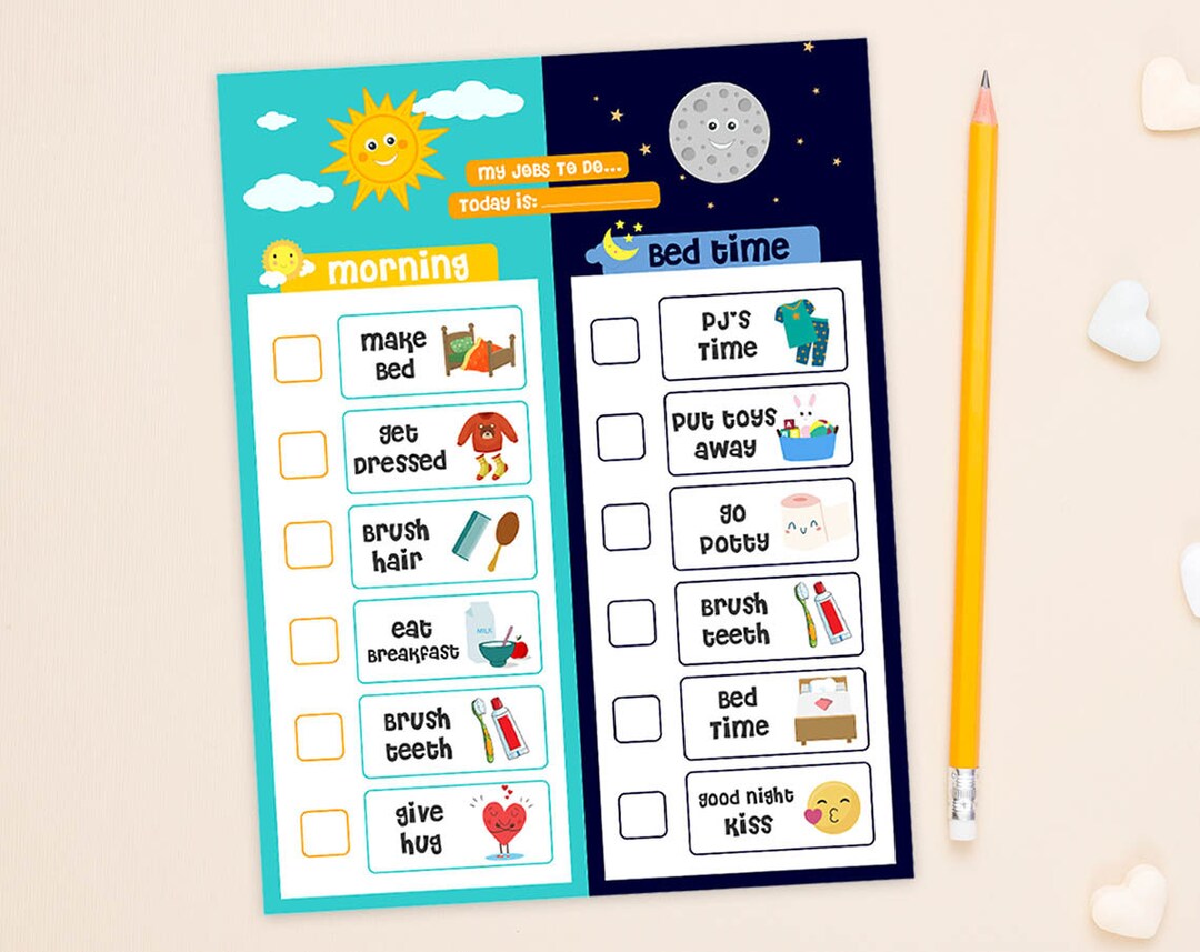 Printable Kids Routine Chore Chart Checklist for Morning and Bedtime ...
