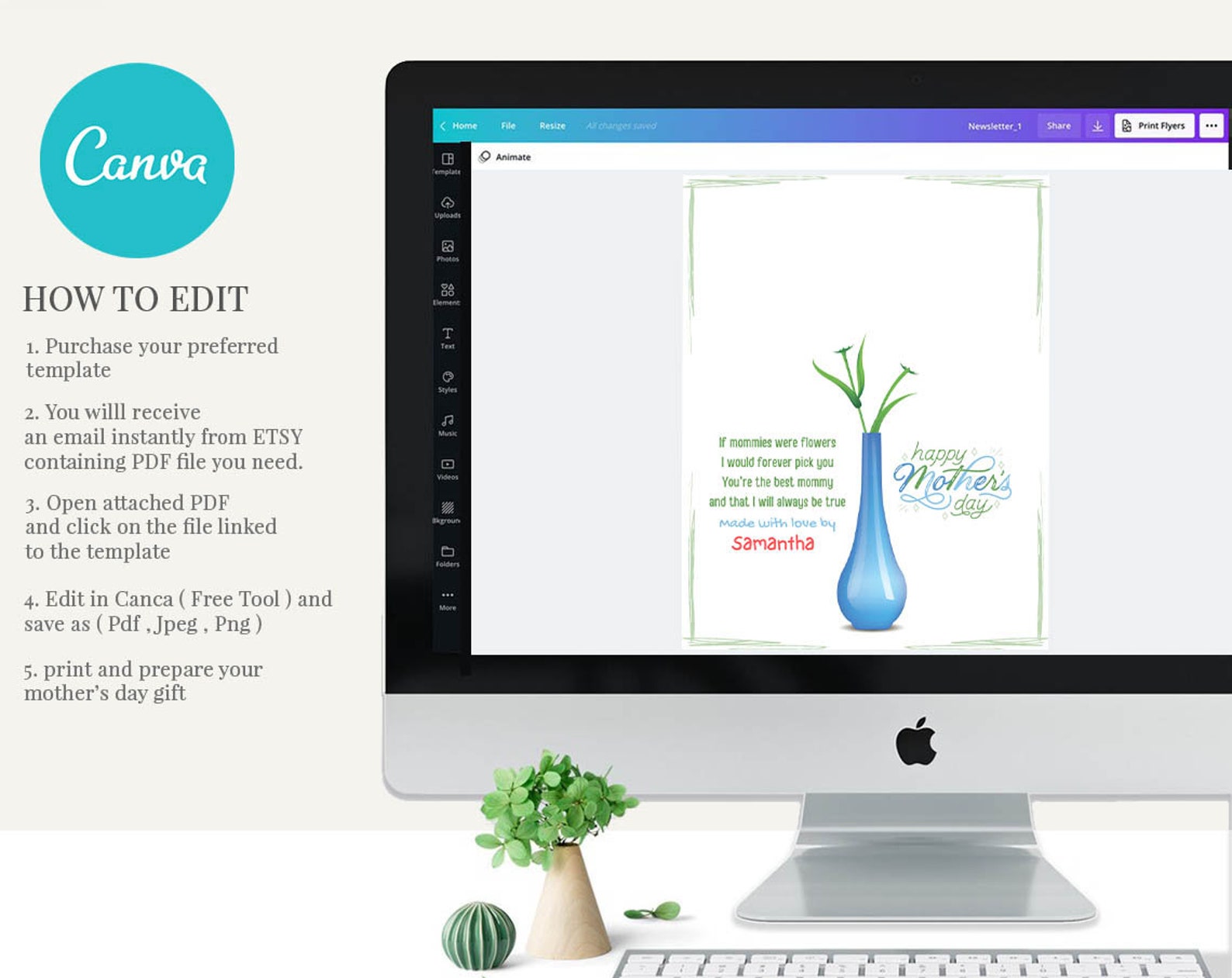 Printable Handprint Crafts for Mother's Day Gift, Editable Handprint ...