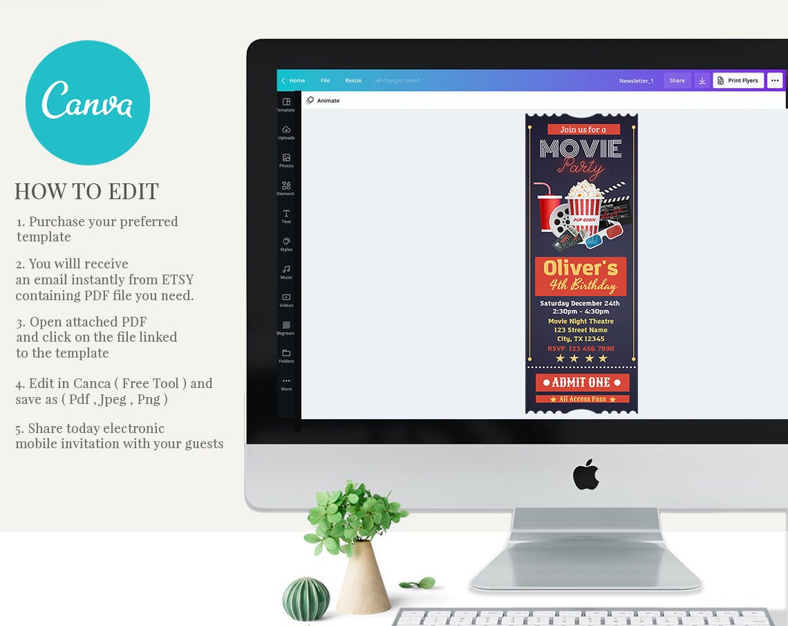 Editable Movie Ticket Invitation Template Movie Night Ticket - Etsy
