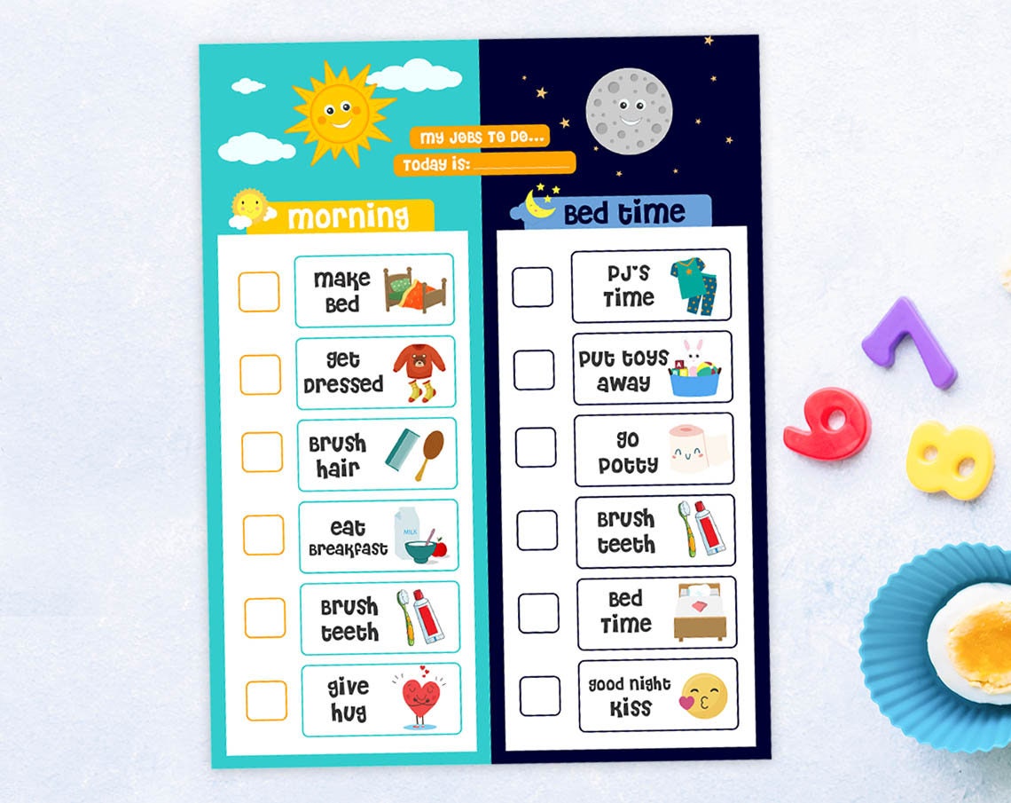 Printable Kids Routine Chore Chart Checklist for Morning and - Etsy