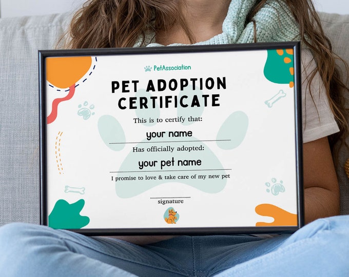 Editable Certificate of Adoption, Printable Pet Adoption Party Gotcha ...