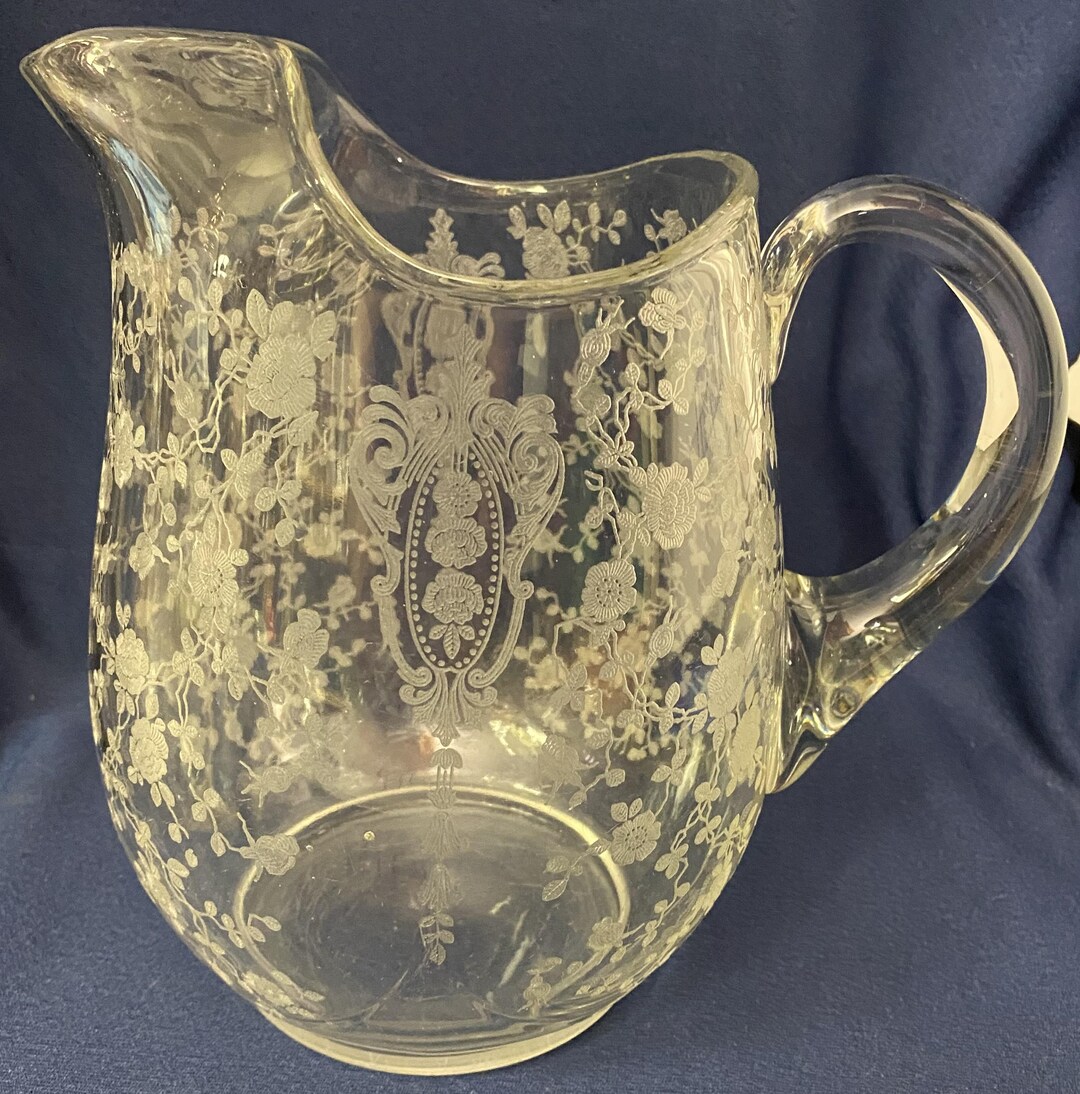Rose Point Crystal Pitcher 3400/100 Ice Lip 8.5" 76 Oz Cambridge Glass ...