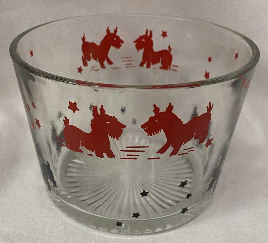 Scottie Dog Red and Black Ice Bucket 6" X 4.25" Hazel Atlas Glass ...