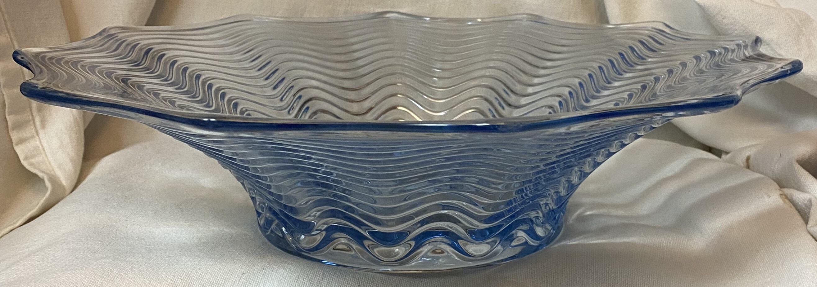Caribbean Blue Console Set 12" Bowl Pair 7" Candlesticks Duncan Miller ...
