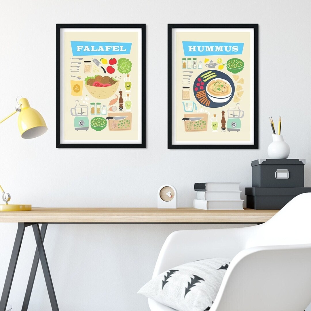 Hummus and Falafel Set of Posters, Home Cook Gift, Middle Eastern ...