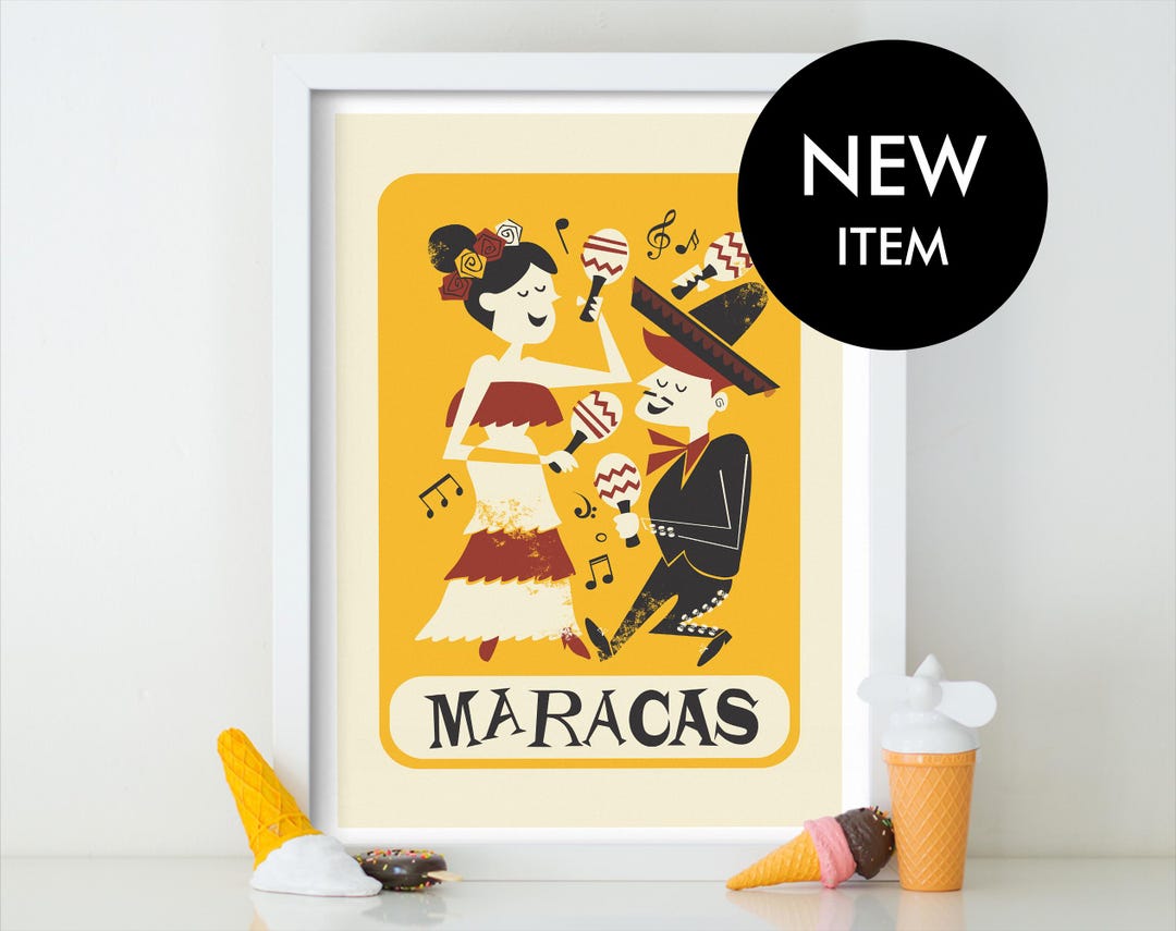 Maracas Poster, Colorful Fun Wall Decor, Music Instrument Illustration ...