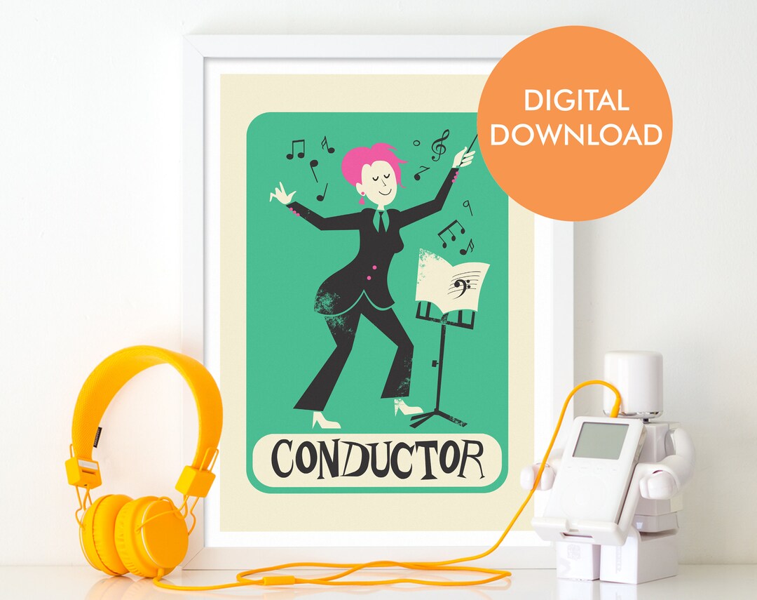 Music Conductor Woman Digital Download Poster, Mid Century Modern Wall ...