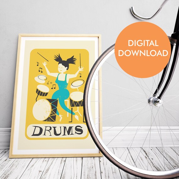 Girl and Drums Printable Poster Gift Music Student Drummer - Etsy