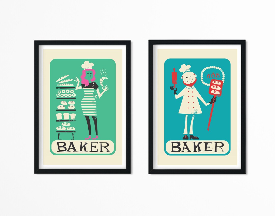 Personalized Bakers Set of Posters, Minimal Mid 50s Style, Baking Gifts ...
