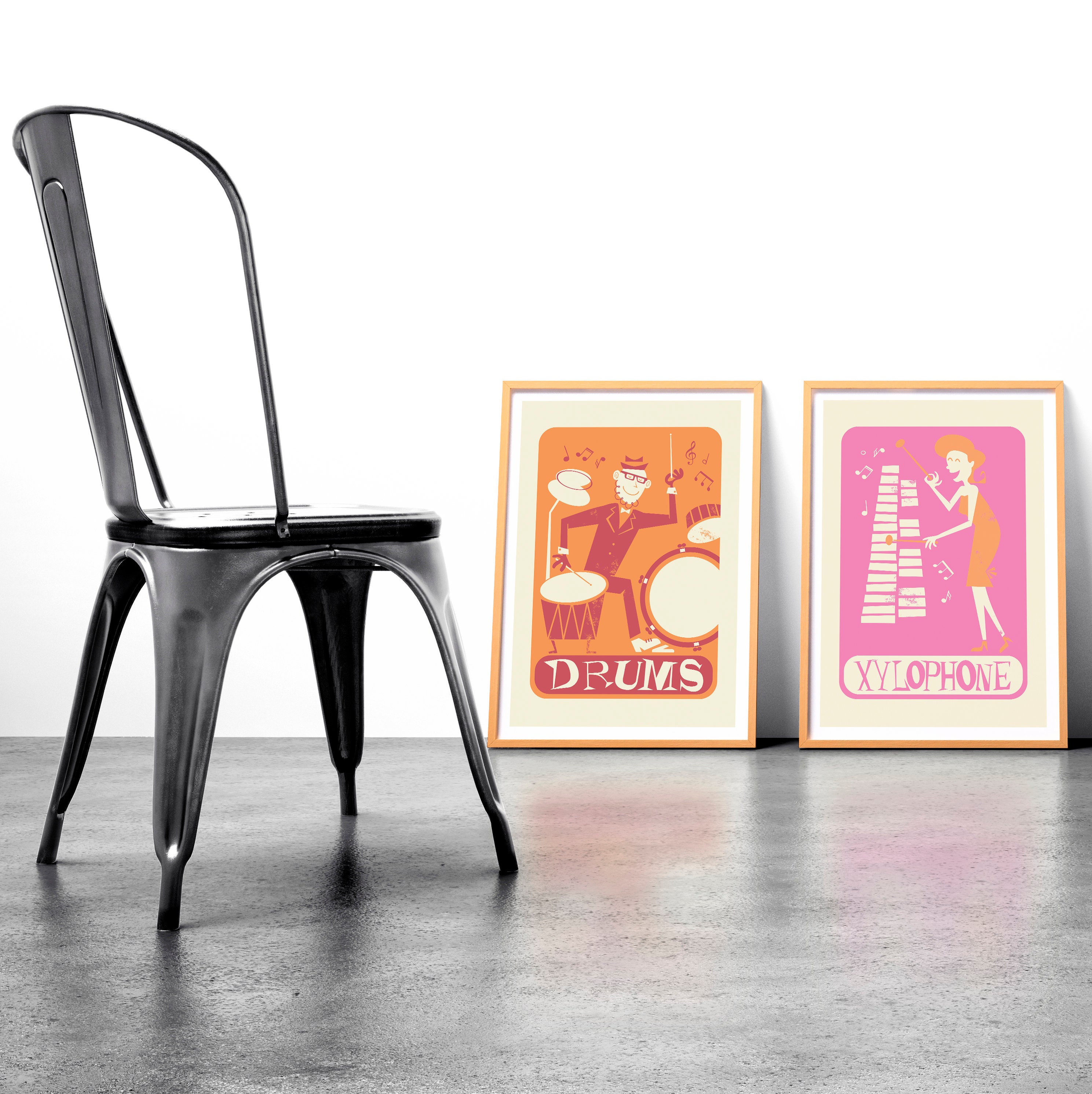 Set of Two Posters Music Prints Xylophone and Drums Bedroom | Etsy