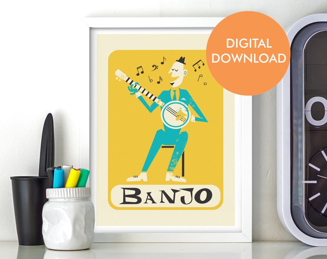 Banjo Player Digital Download Poster, Folk Music Lover Gift Print ...