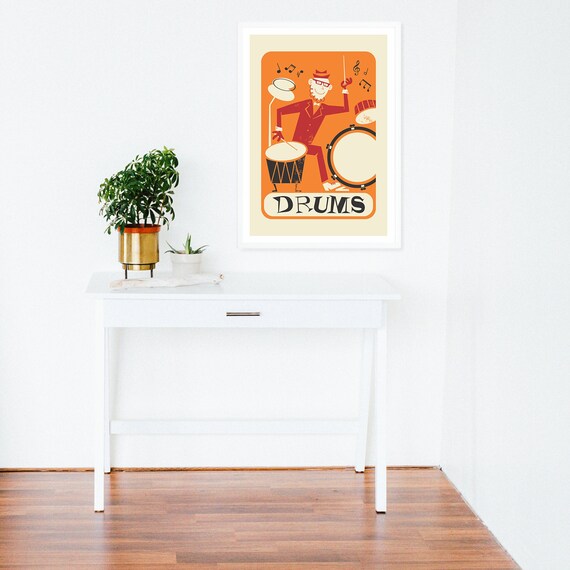 Drummer Player Vintage Retro Poster Drums Music Room Print | Etsy
