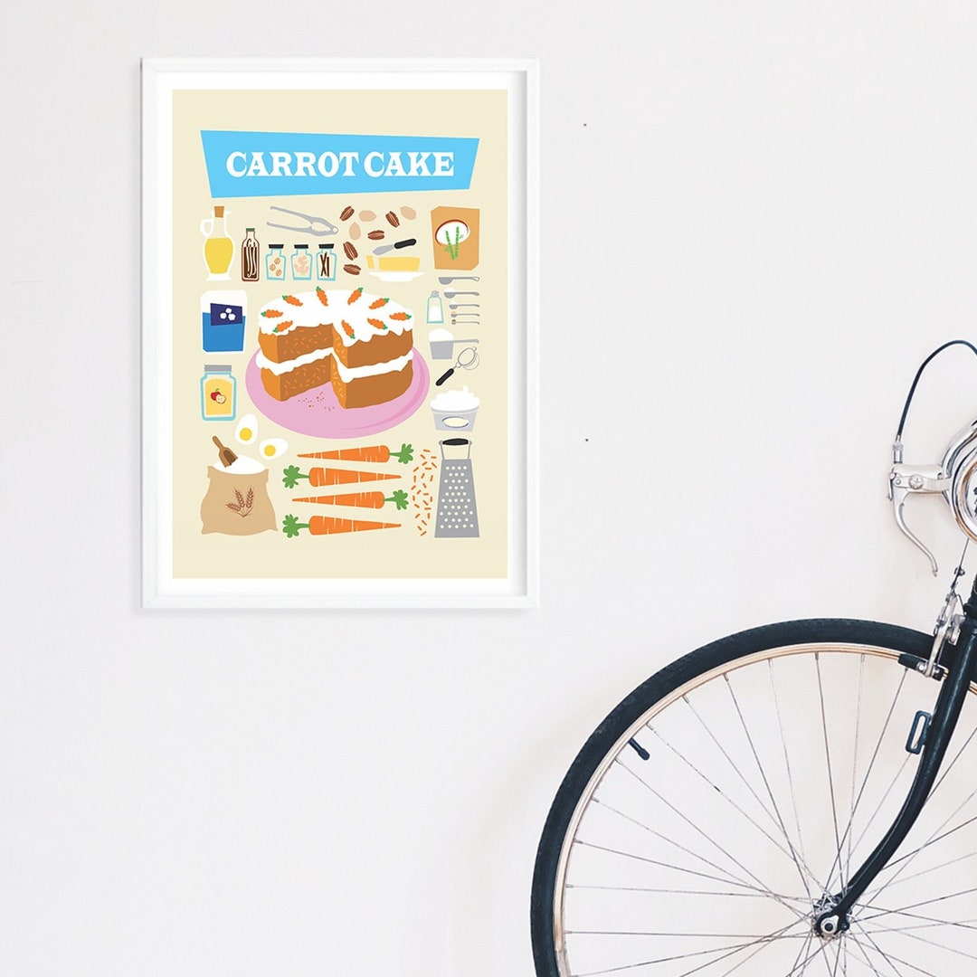 Carrot Cake Poster, Recipe Print, Christmas Gift, Bakery Student Art ...
