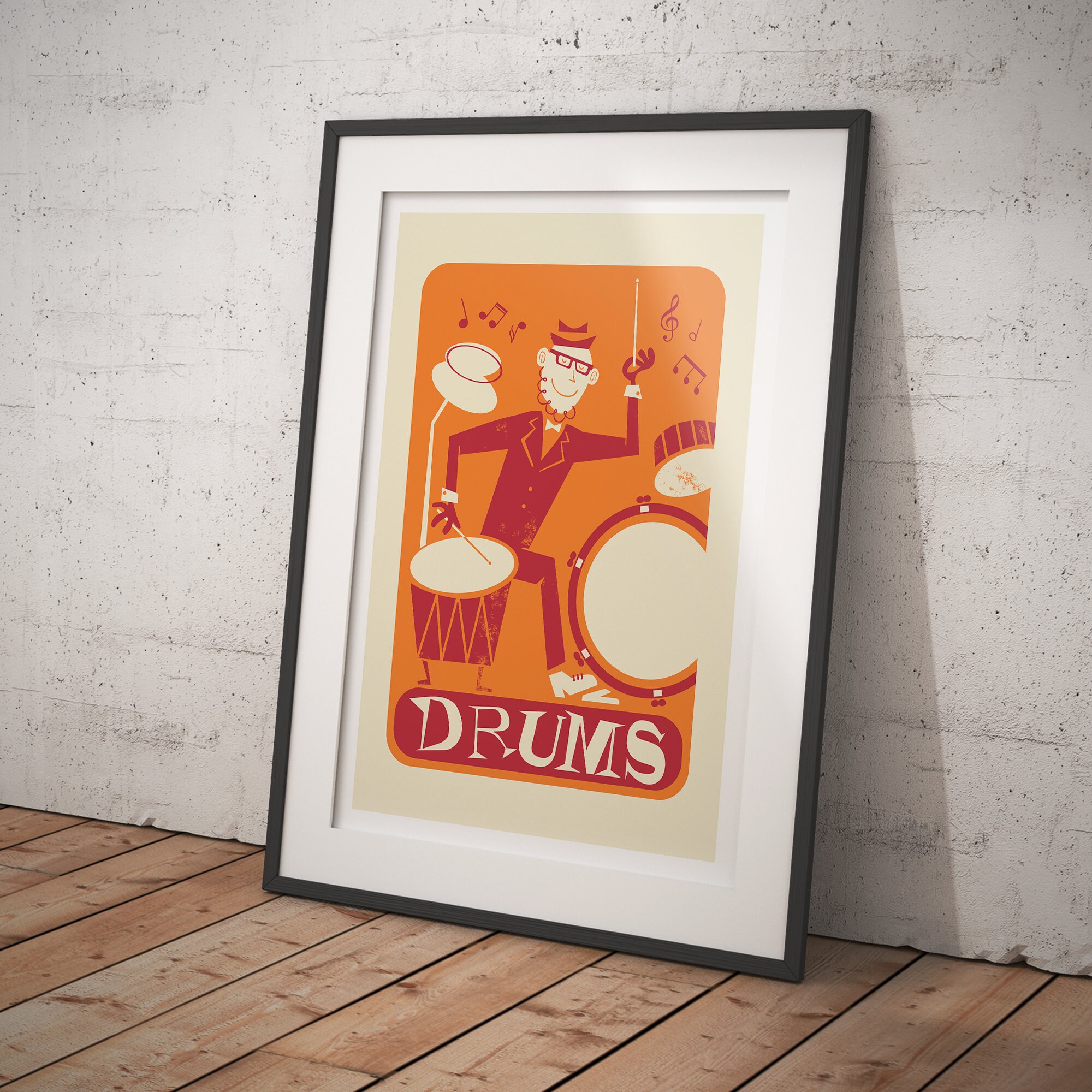 Set of 3 Music Posters Retro Style Prints Drums Piano | Etsy