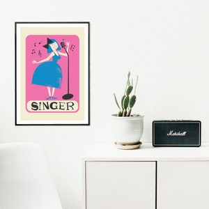 Girl Singing Poster, Studio Decor, Print for Music Lover or Singer, Mid ...