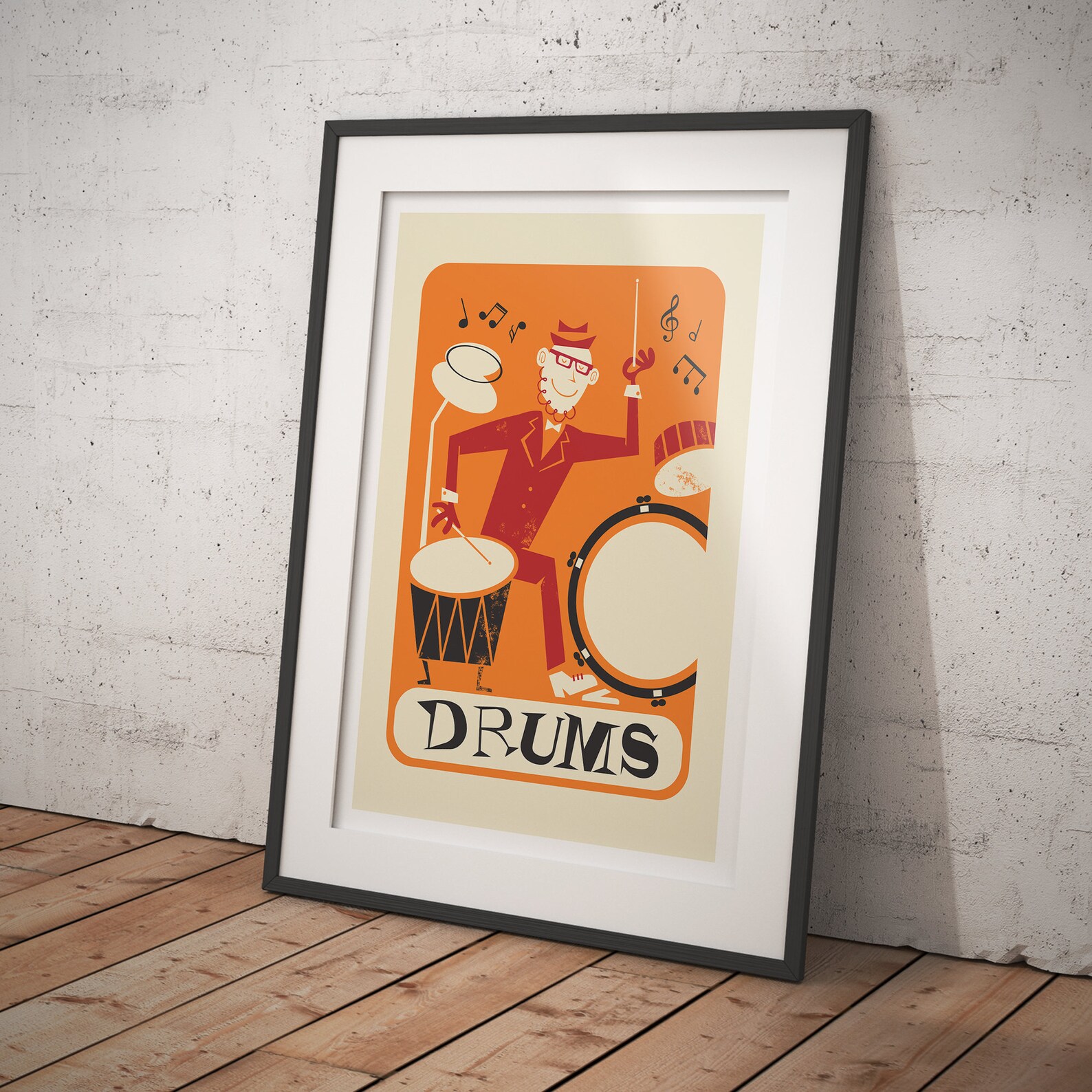 Drummer Player Vintage Retro Poster, Drums Music Room Print, Rock Music ...