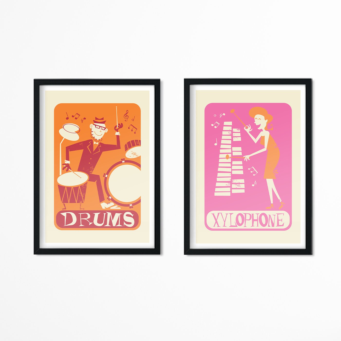 Set of Two Posters Music Prints Xylophone and Drums Bedroom | Etsy