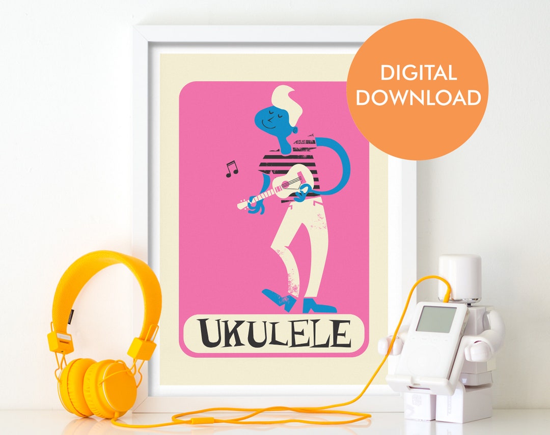 Ukulele Printable Kids Room Decor, Mid 50s Hawaii Digital Download ...