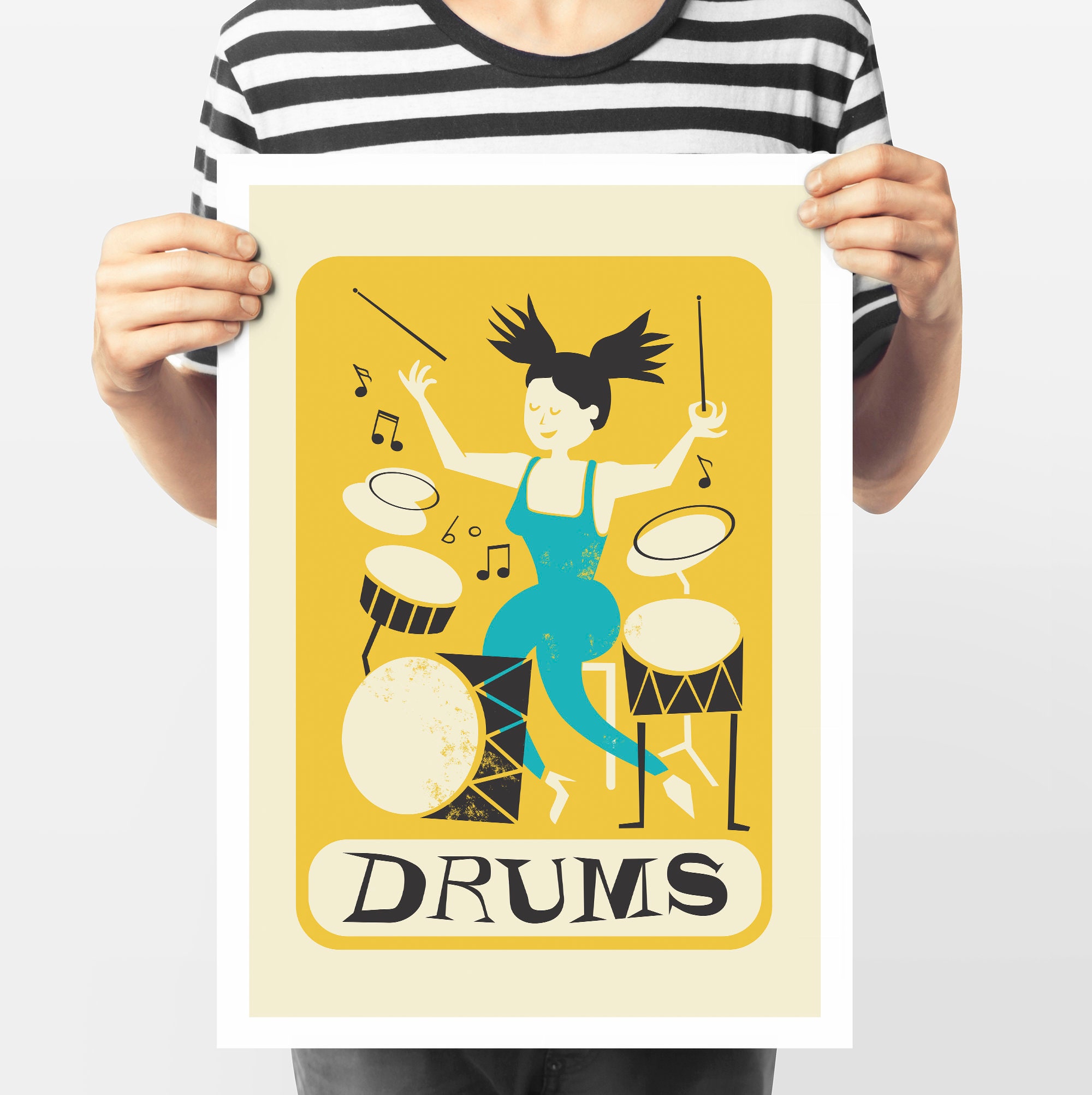 Drummer Girl Poster Print Gift for Musician Choose Your | Etsy