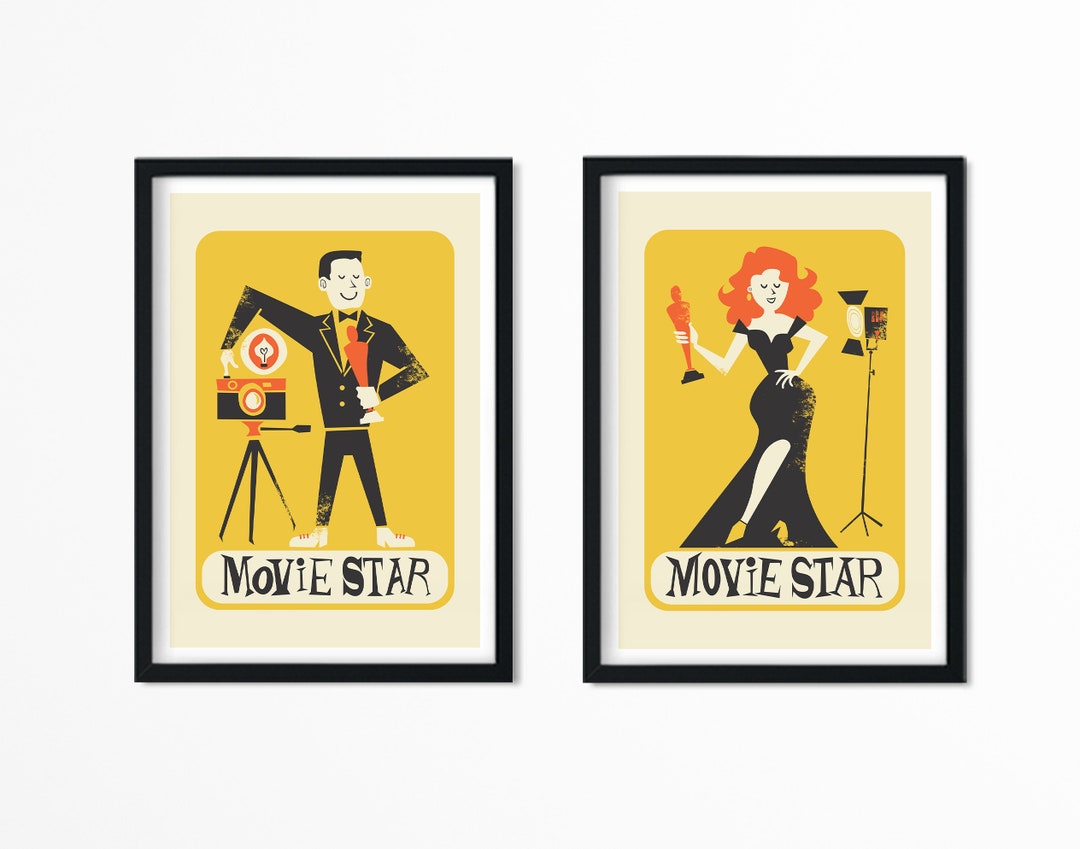 Set of Two Movie Star Posters, Oscar Party Hollywood Lover, Mid Century ...