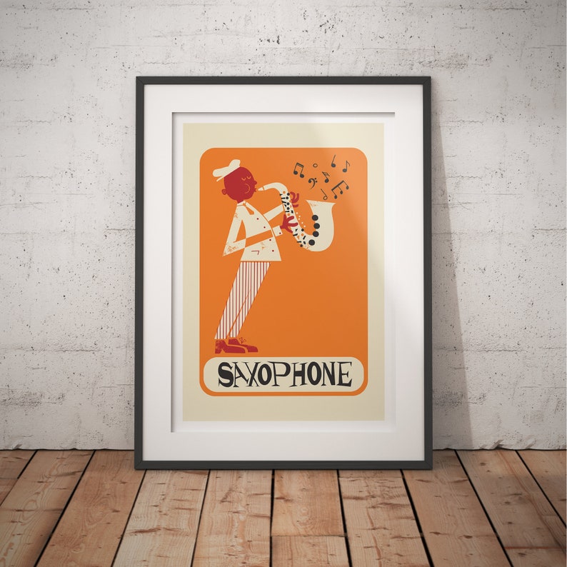 Saxophone Print Jazz Player Vintage Poster Gallery Wall Art - Etsy