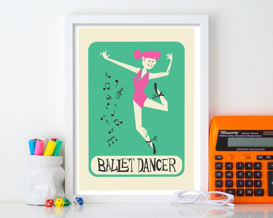 Ballet Dancer Birthday Gift Print, Personalised Ballerina Mid Century ...