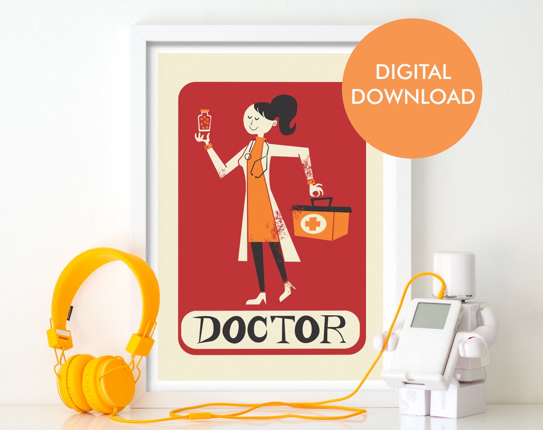Healthcare Professional Printable Poster, Retro Style Doctor ...