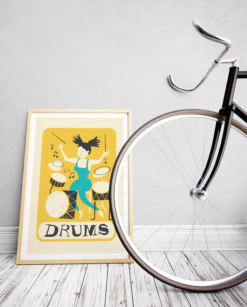 Drummer Girl Poster Print Gift for Musician Choose Your | Etsy