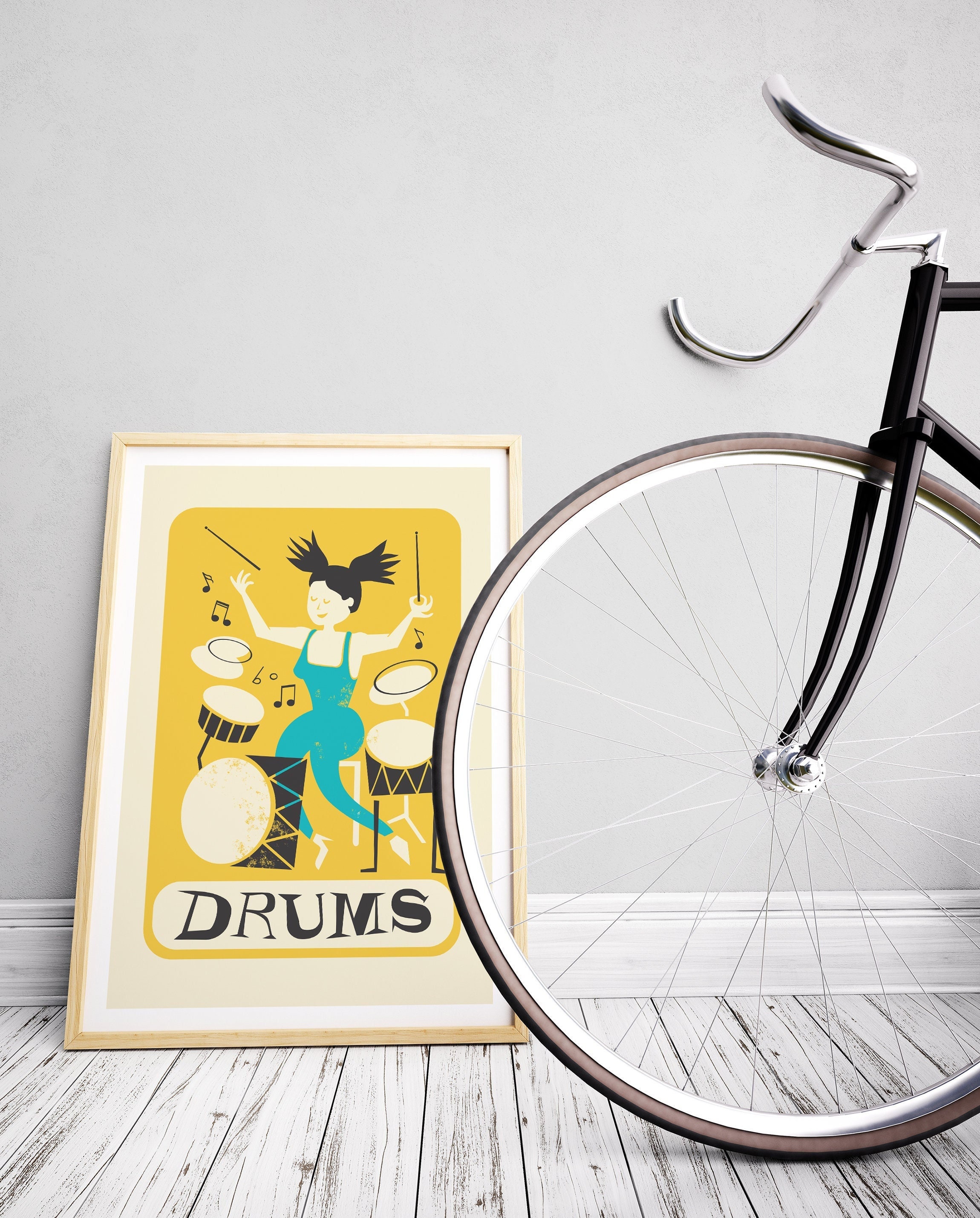 Drummer Girl Poster Print Gift for Musician Choose Your | Etsy