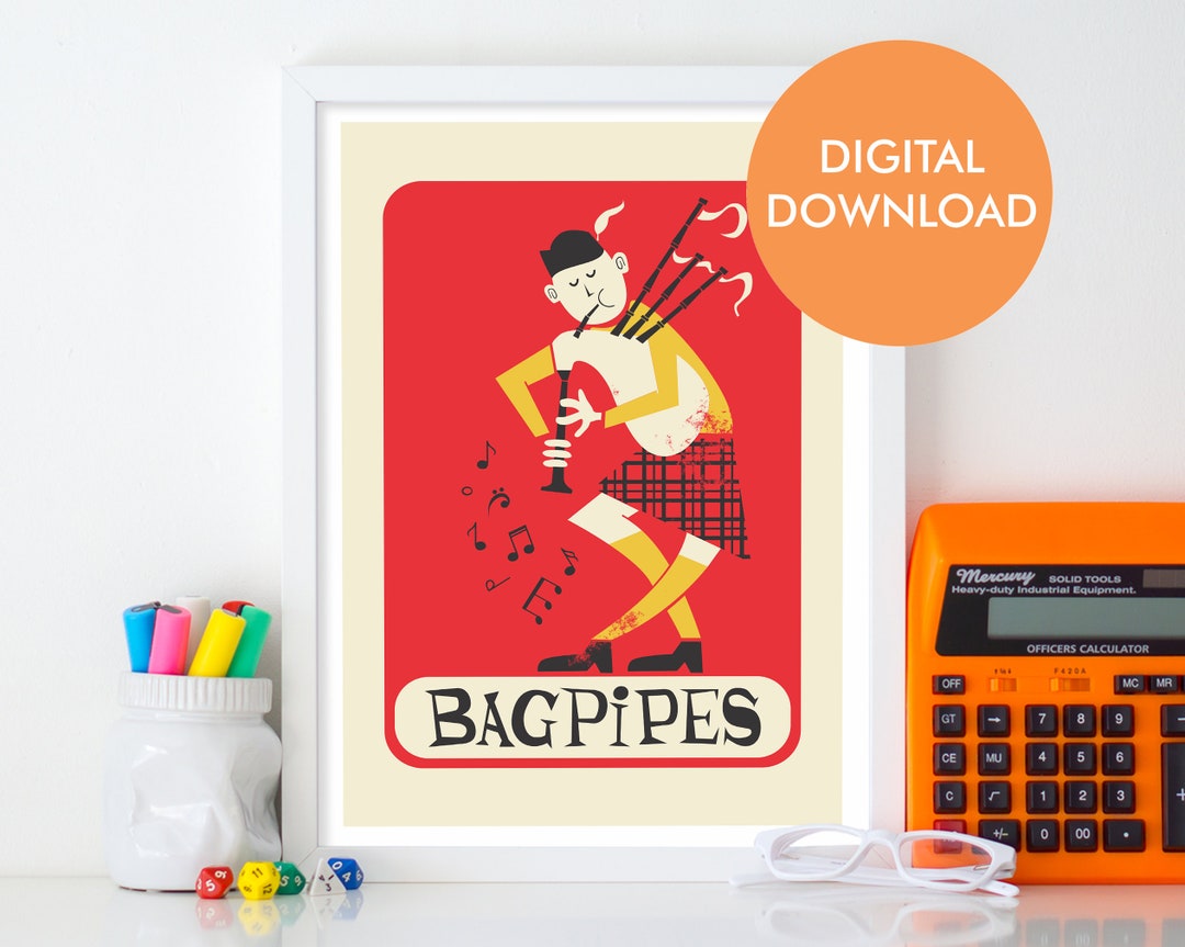 Scottish Bagpipe Player Instant Download Poster, Printable Gift for ...