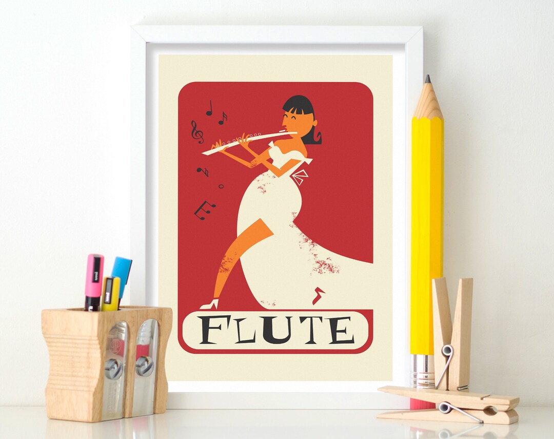 Flutist Colorful Art Poster, Pick Colors of Your Choice, Home Office ...