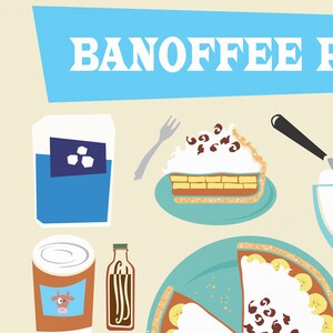 Banoffee Pie Print, Banana and Toffee Vintage Recipe Poster, Mid ...