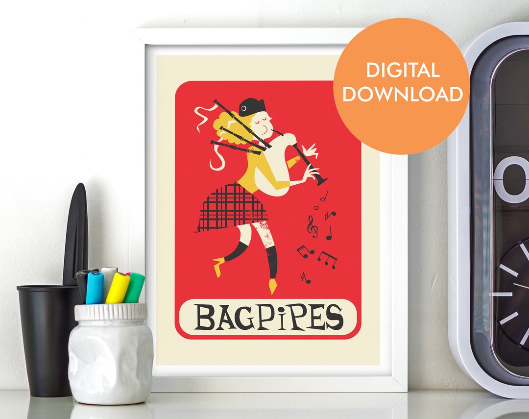 Bagpipes Player Printable Artwork, Personalized Music Studio Wall Decor ...