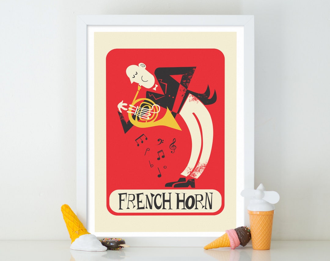 French Horn Poster, Add Your Favourite Name, Brass Instruments Art ...