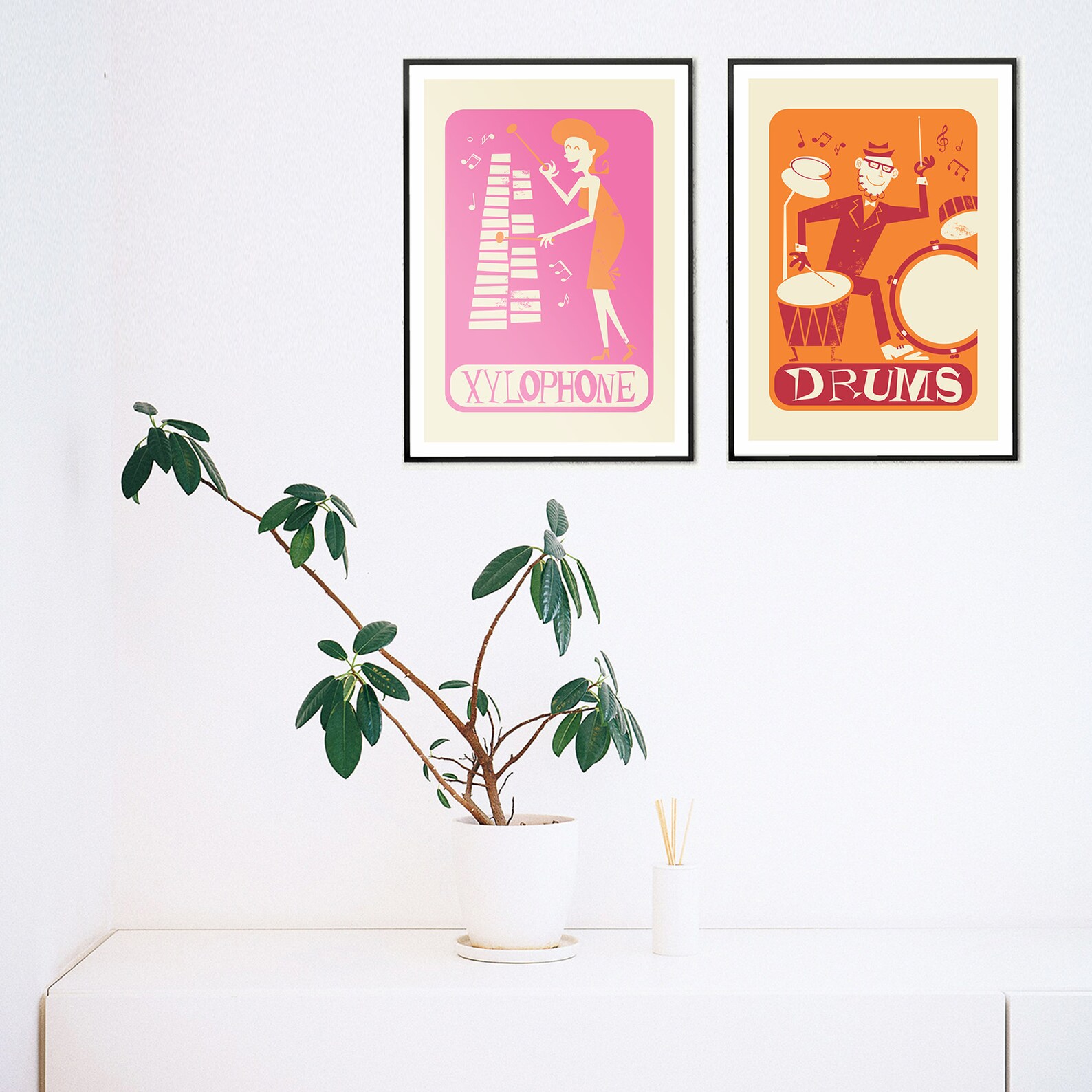 Set of Two Posters Music Prints Xylophone and Drums Bedroom | Etsy