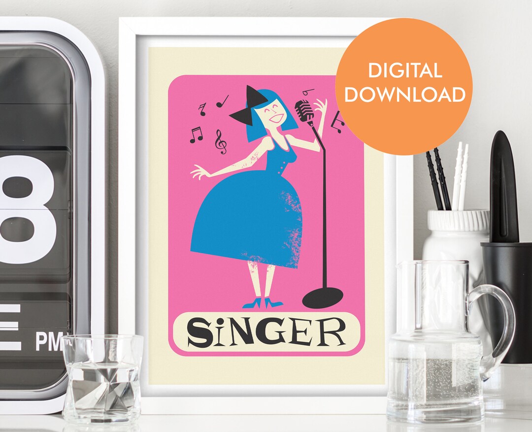 Woman Vintage Printable Poster, Cool & Funny Singer Digital Download ...
