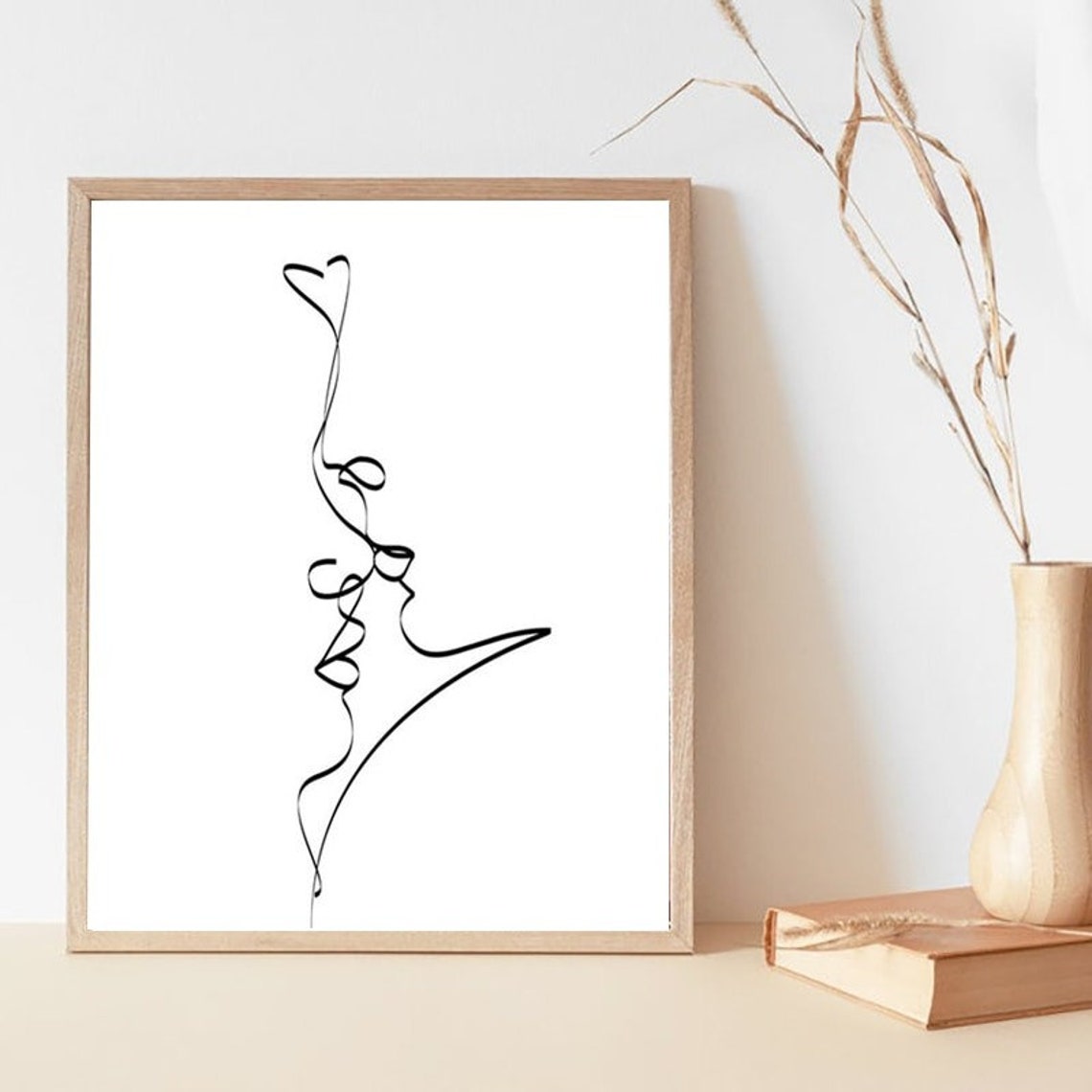 Couple Single Line Art, Abstract One Line Art Kiss, Minimalist Lovers ...