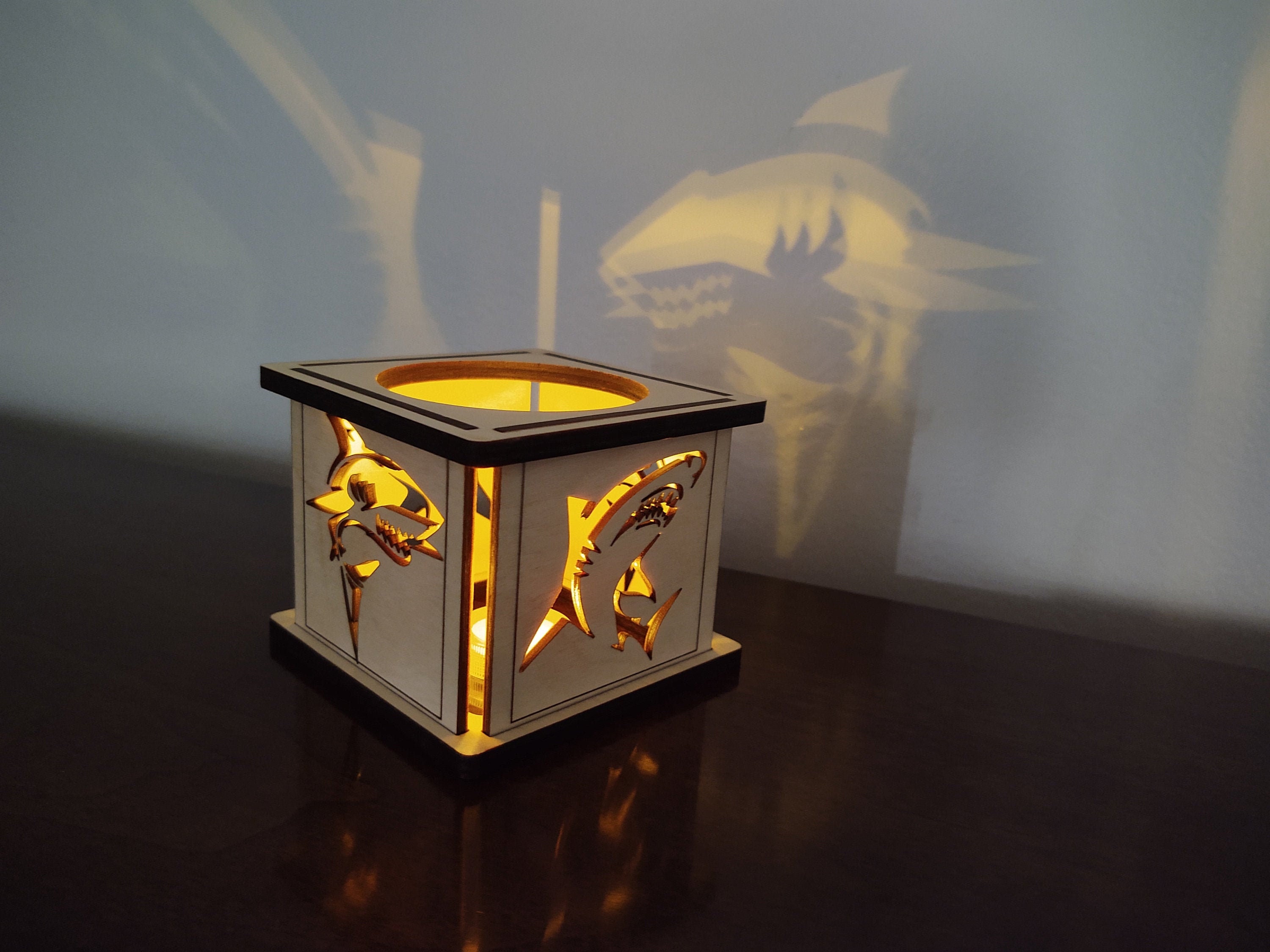 Shark Shadow Casting Natural Wood LED Lantern Rustic 3 Inch - Etsy