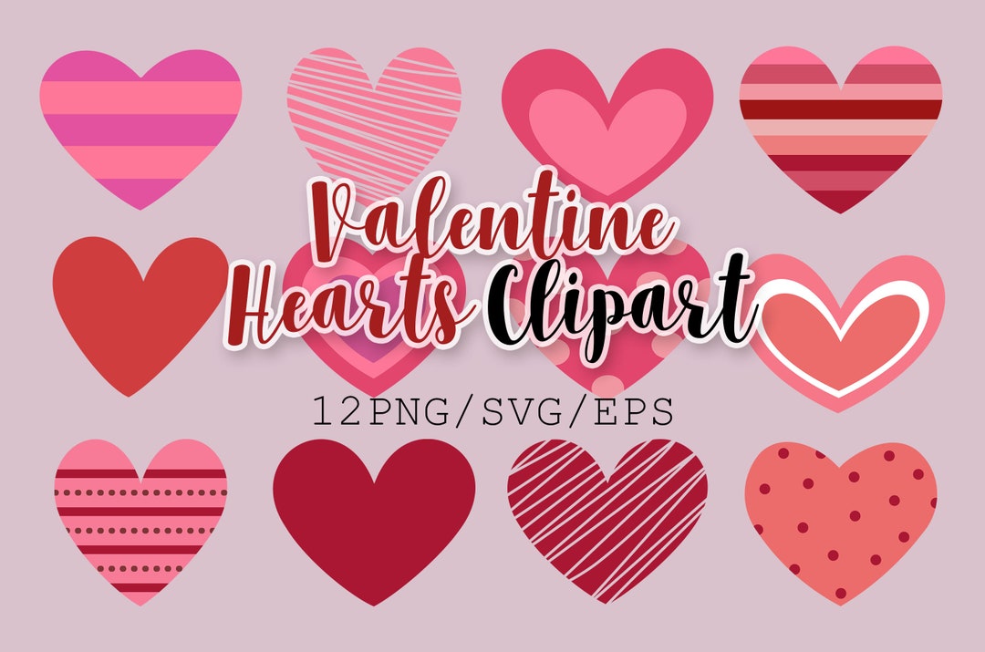 Valentine Hearts Clipart, Lovely Cute Hearts Svg | PNG, SVG, EPS | - Etsy