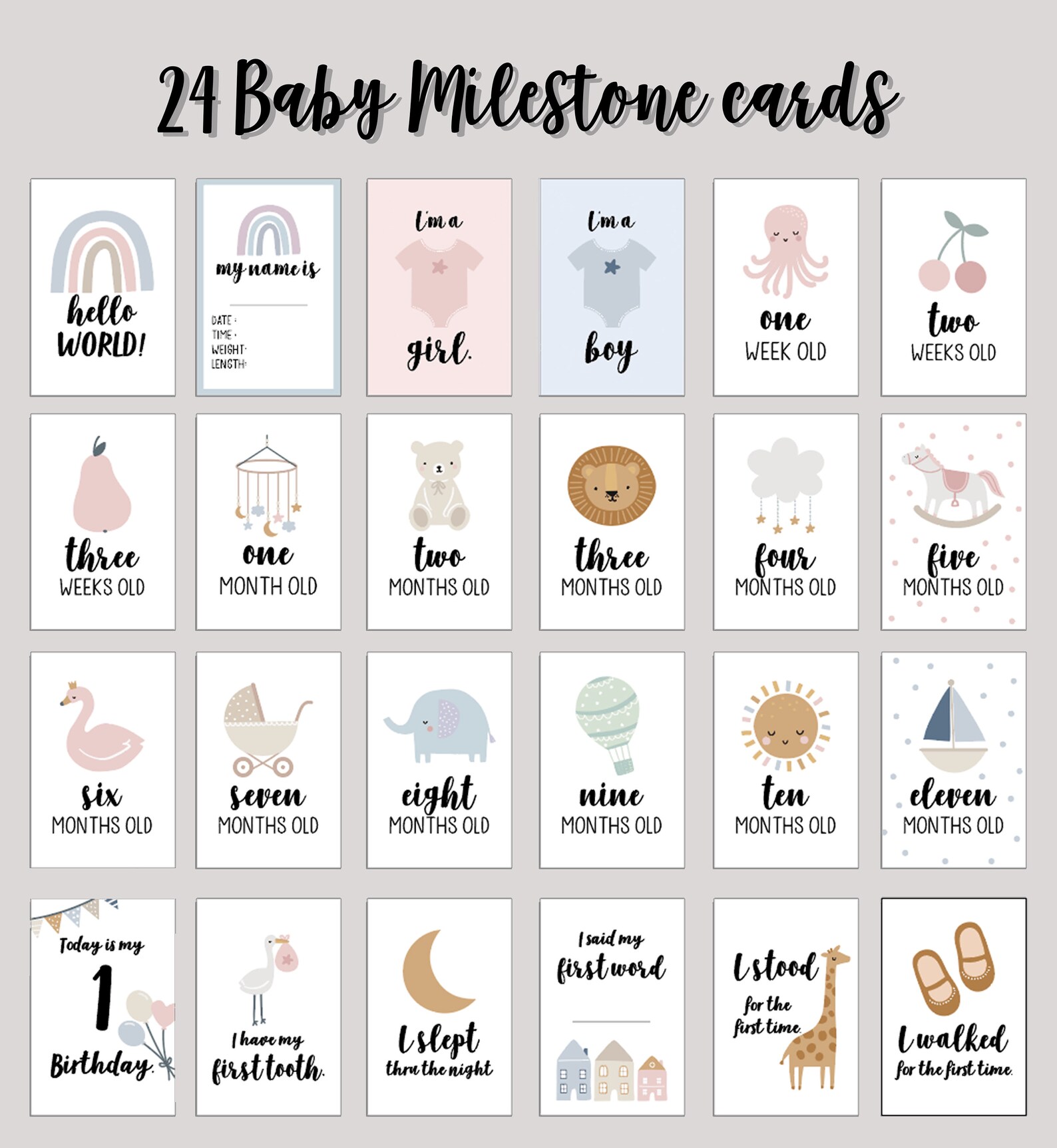 Baby Milestone Cards Printable, Baby Photo, Baby Shower Gift, Animal ...